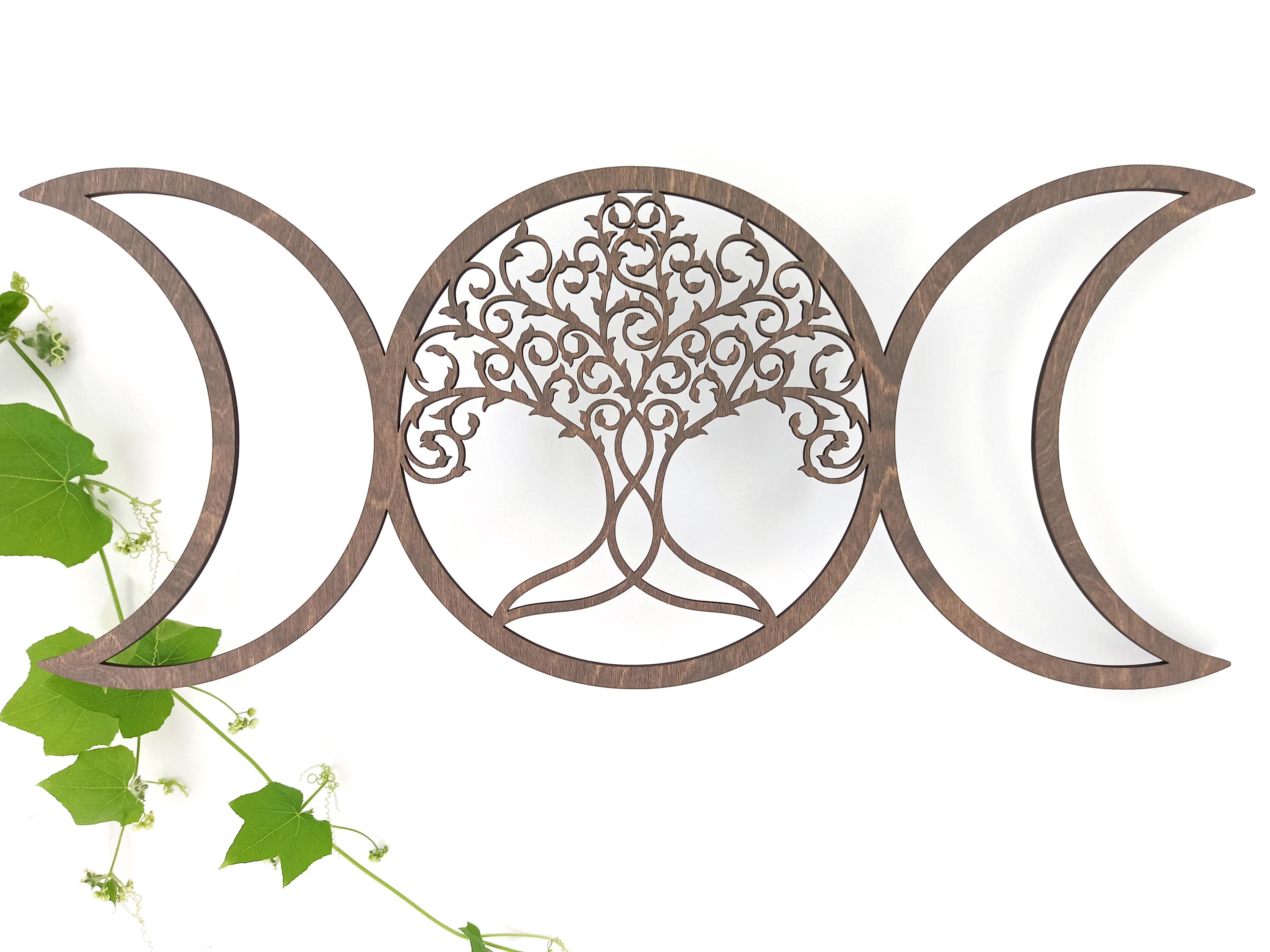 Triple Moon Tree of Life Wall Decor, Triple Goddess Symbol, Altar Decor ...
