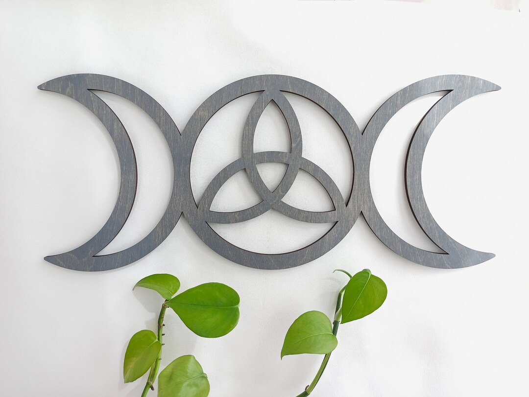 Triple Moon With Triquetra Wood Wall Art, Triple Moon Goddess Wood Wall ...