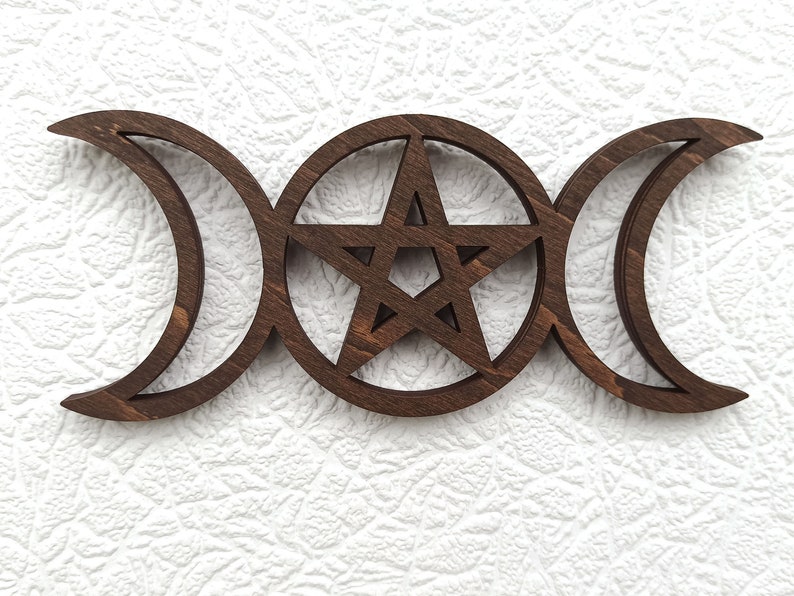 Pentacle Wood Wall Decor, Triple Moon Wiccan Altar Decor, Moon Goddess ...