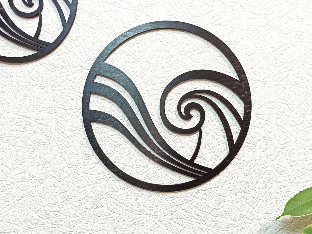 Waves Wooden Circle Wall Hanging, Water Symbol Wall Decor, Small Wall ...