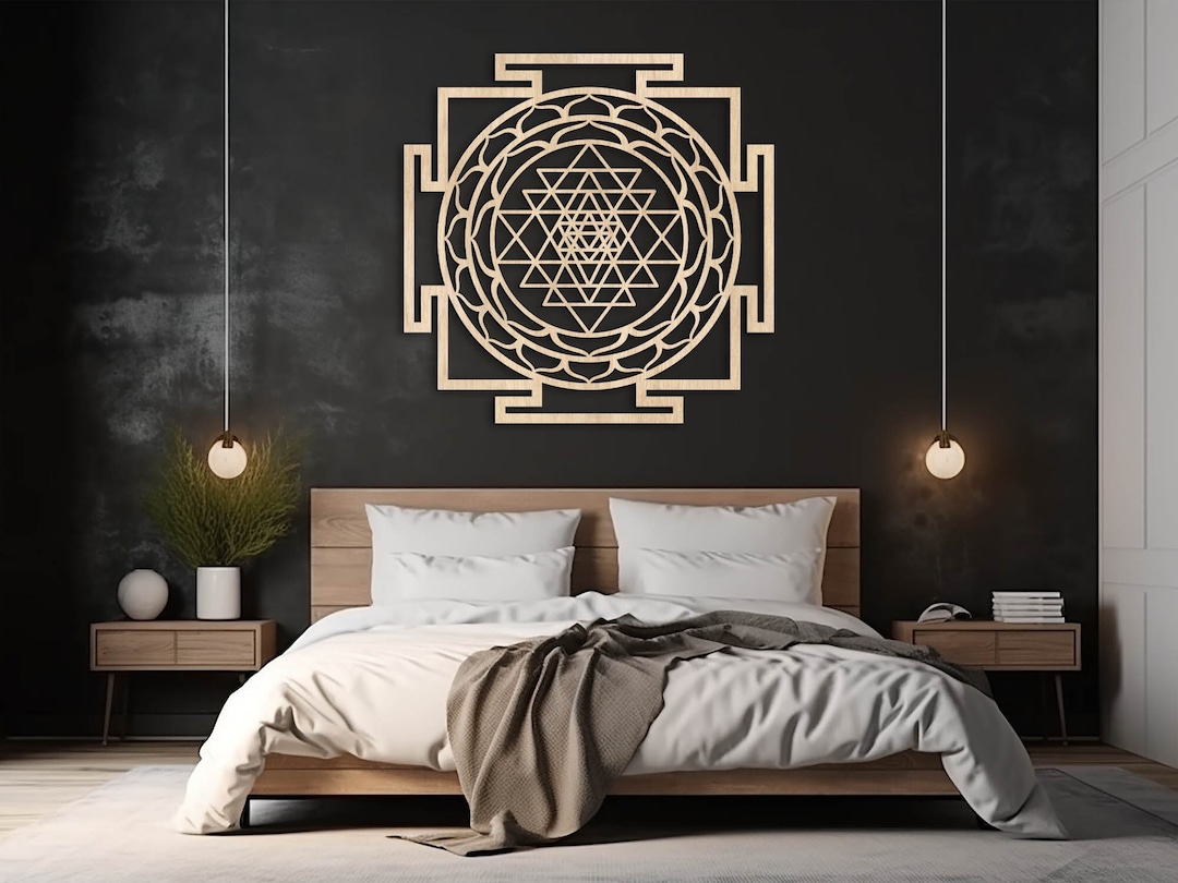 Sri Yantra Wood Wall Decor, Meditation Wall Art, Large Shri Yantra Wall ...
