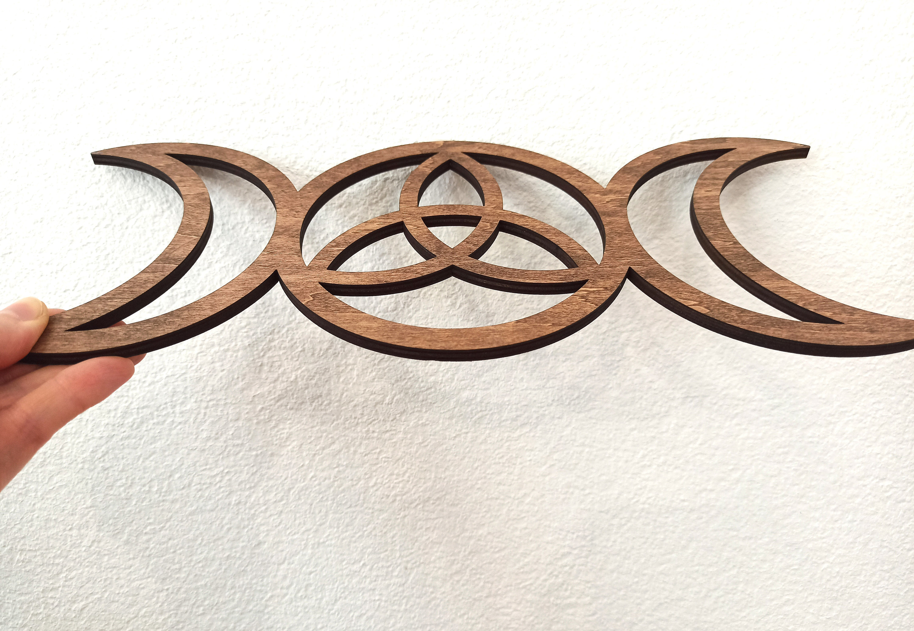 Triple moon with Triquetra wood wall art Triple Moon Goddess | Etsy