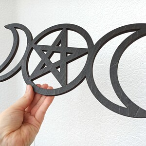 Triple Moon With Pentacle Wall Decor, Triple Moon Wall Hanging, Altar ...