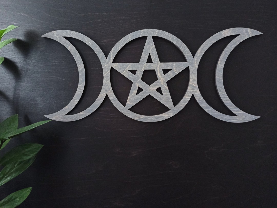 Triple Moon With Pentacle Wall Decor, Triple Moon Wall Hanging, Altar ...