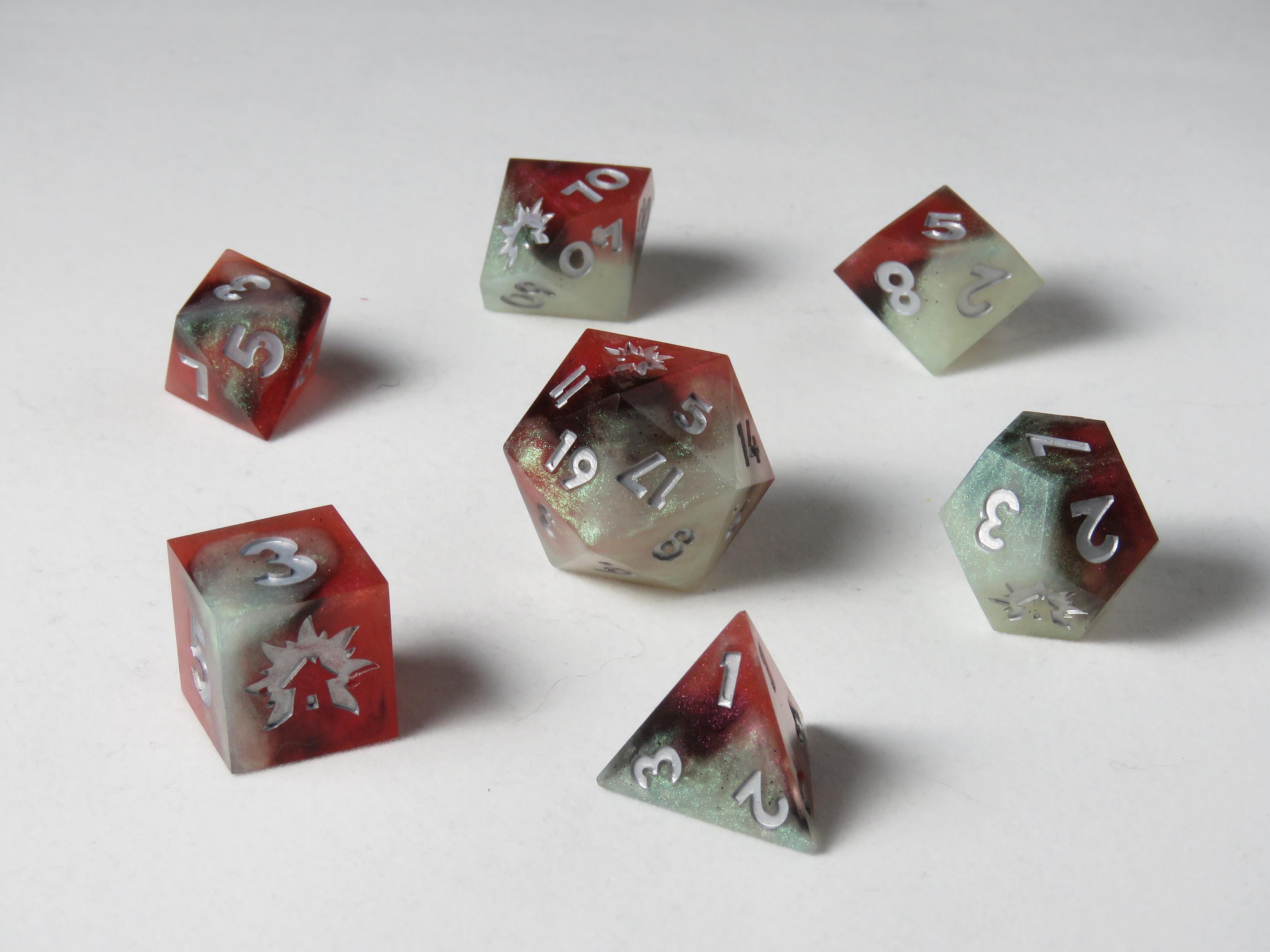 Pokeball Inspired Dnd Sharp Edge Resin Dice - Full Polyhedral Set ...