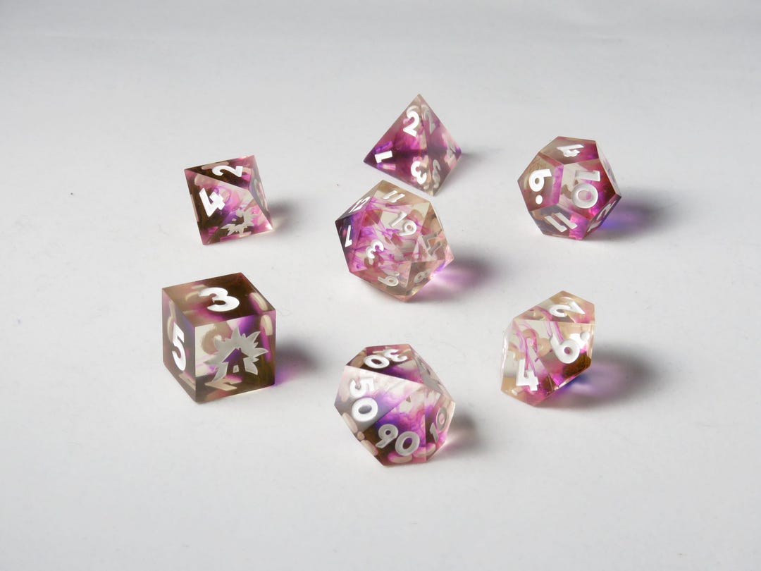 Purple Smoke B-grade Dnd Sharp Edge Resin Dice - Full Polyhedral Set ...