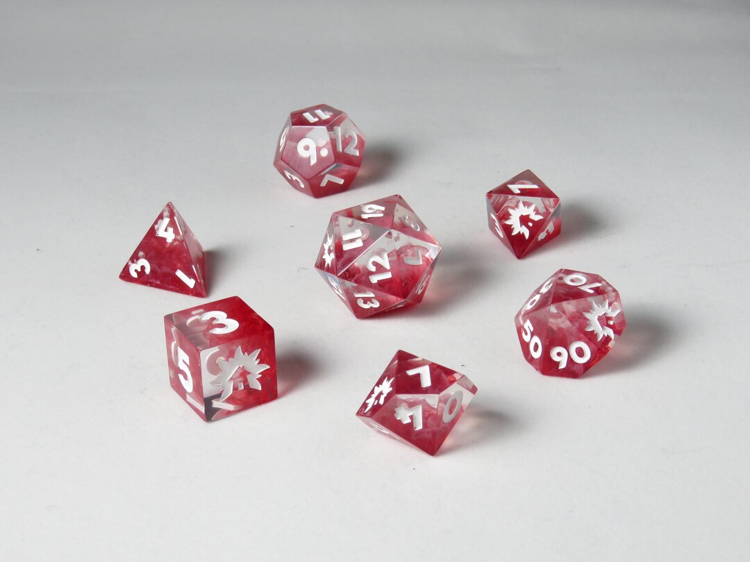 Red Smoke Dnd Sharp Edge Resin Dice - Full Polyhedral Set - Oversized ...