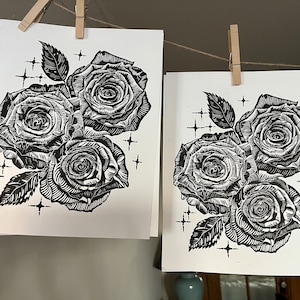 Roses Handprinted Linocut - Etsy