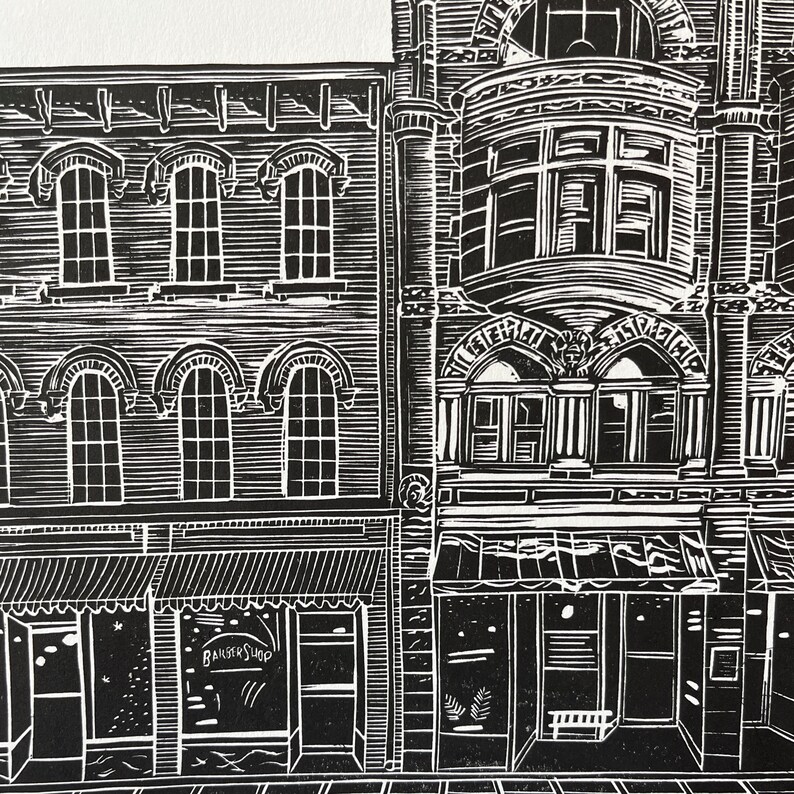 Downtown Handprinted Linocut - Etsy