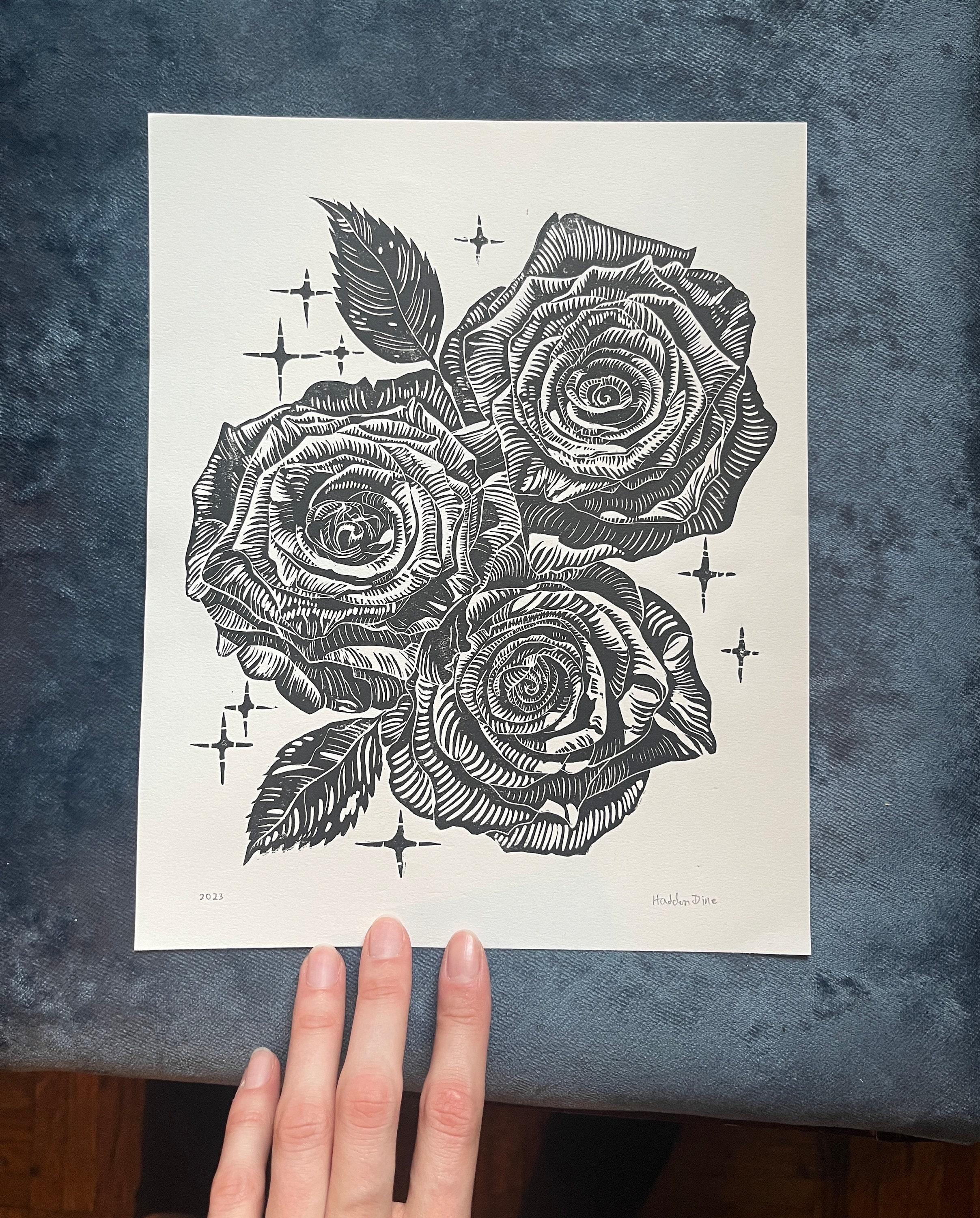 Roses Handprinted Linocut - Etsy