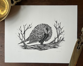 Linocut Bird Print - Etsy