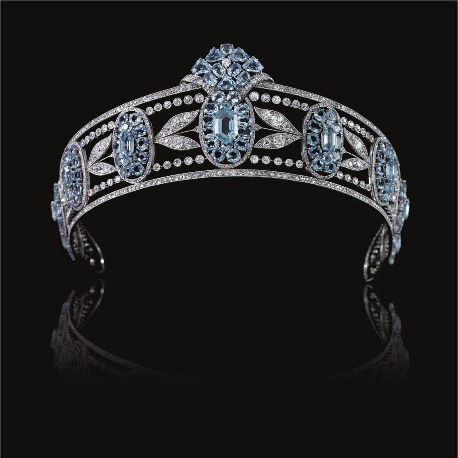 Tiara - Art Deco 90ct Blue Topaz 25ct Natural Diamond - Beautiful ...