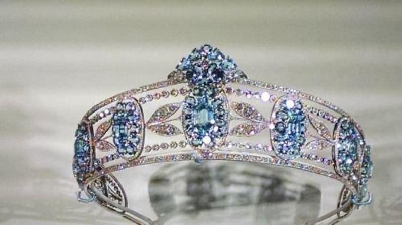Tiara - Art Deco 90ct Blue Topaz 25ct Natural Diamond - Beautiful ...