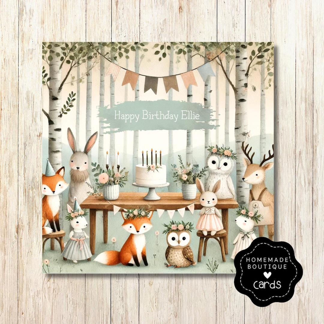 Personalised Woodland Animal Birthday Card - Cute Animal Birthday Card ...