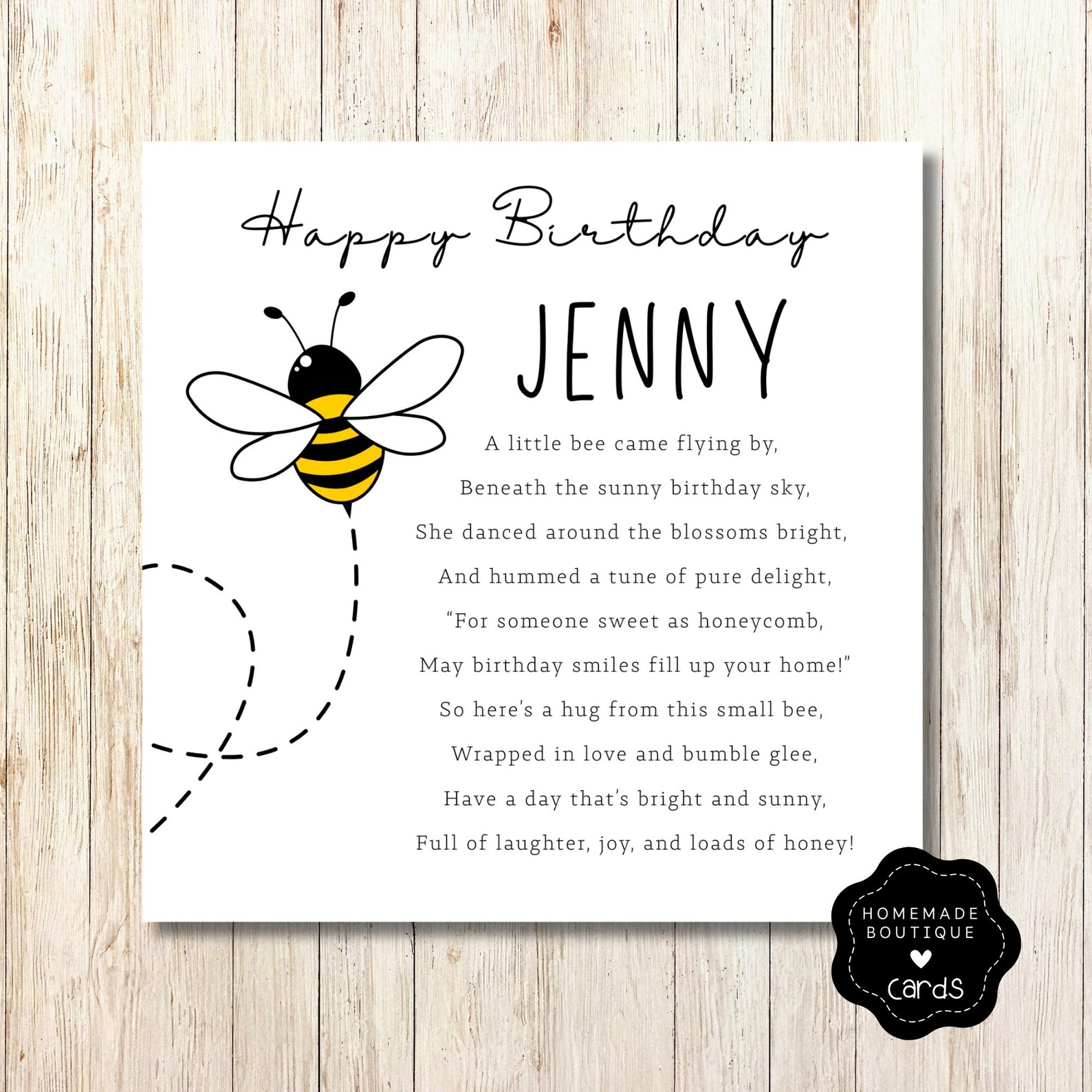 Happy Bee-day Birthday Card – Personalised Card – Cute Bumblebee Poem ...