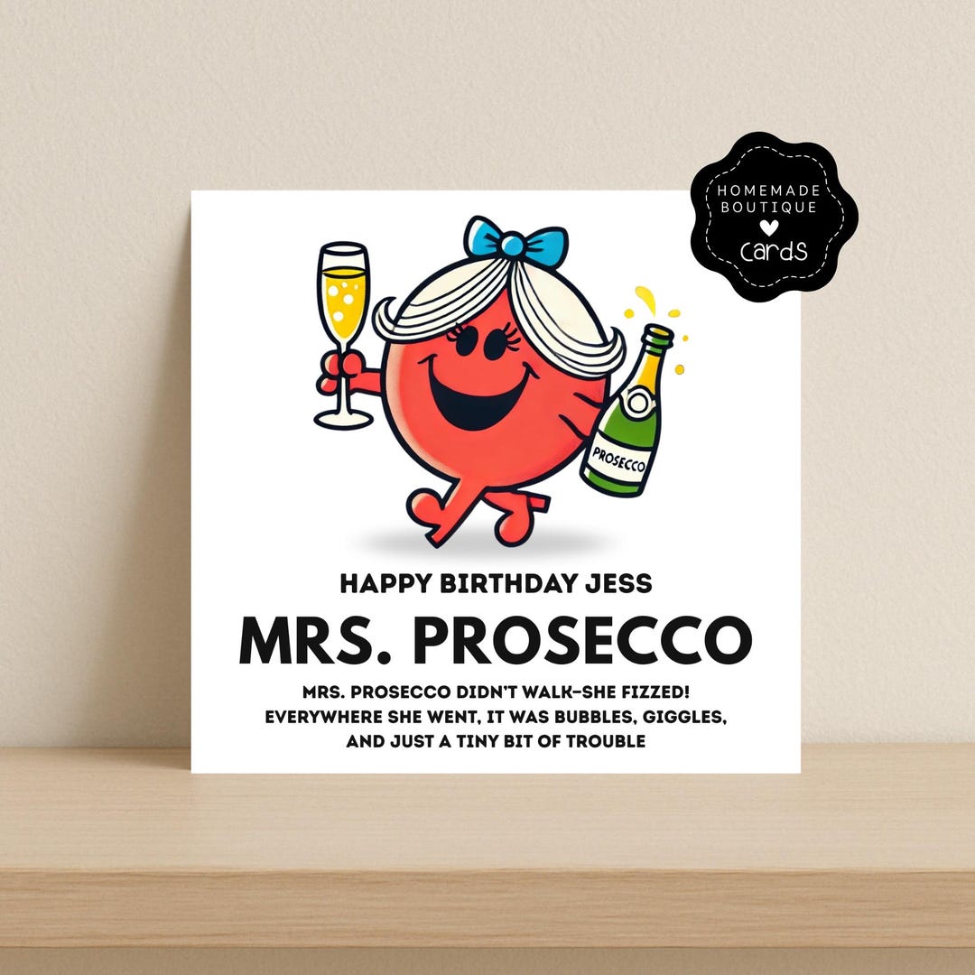 Personalised Prosecco Happy Birthday Card - Mr Men Inspired Card -mrs ...