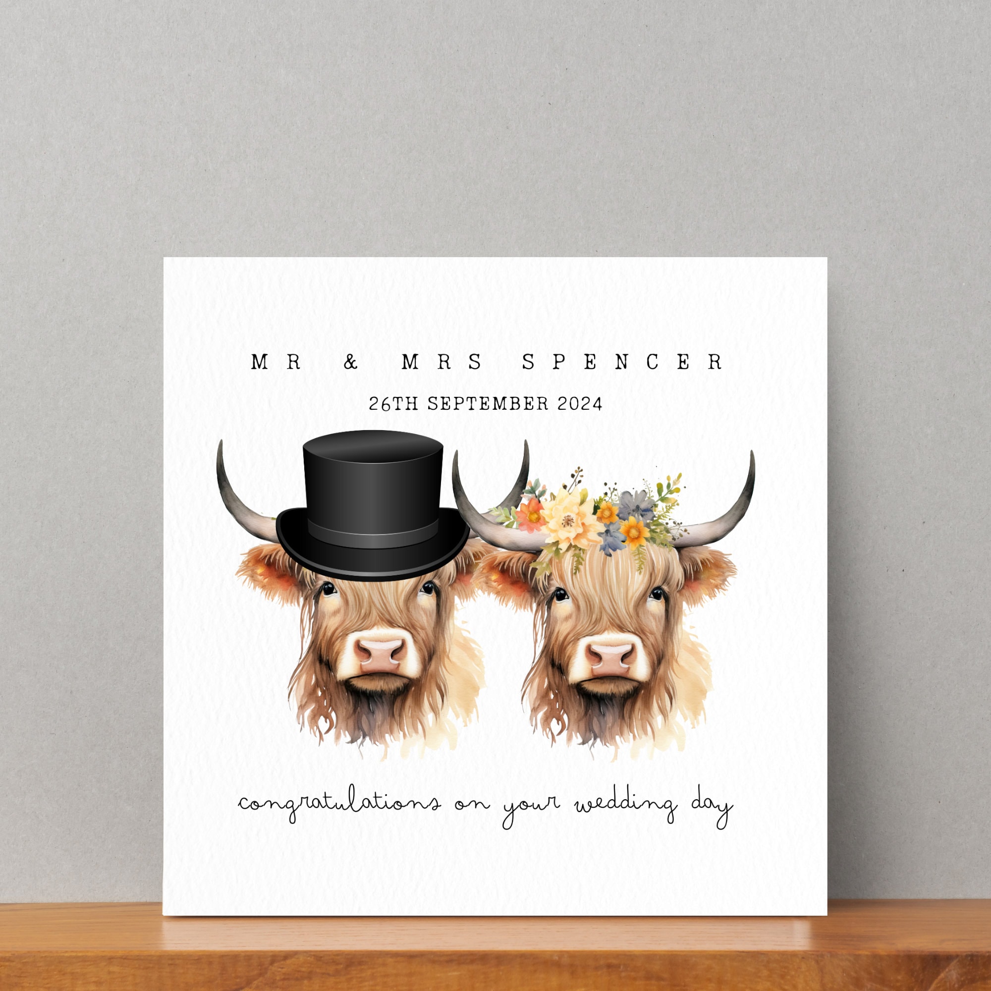 Wedding Card, Highland Cow, Wedding Day, Personalised Named Wedding ...