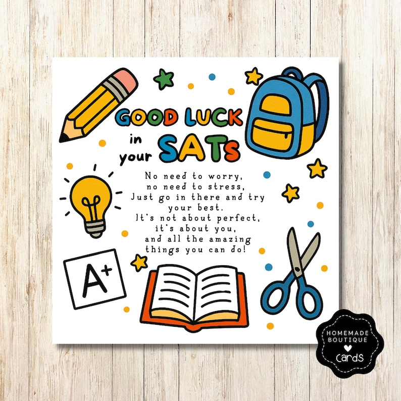 Good Luck in Your Sats Card – Colourful Motivational Kids Exam ...