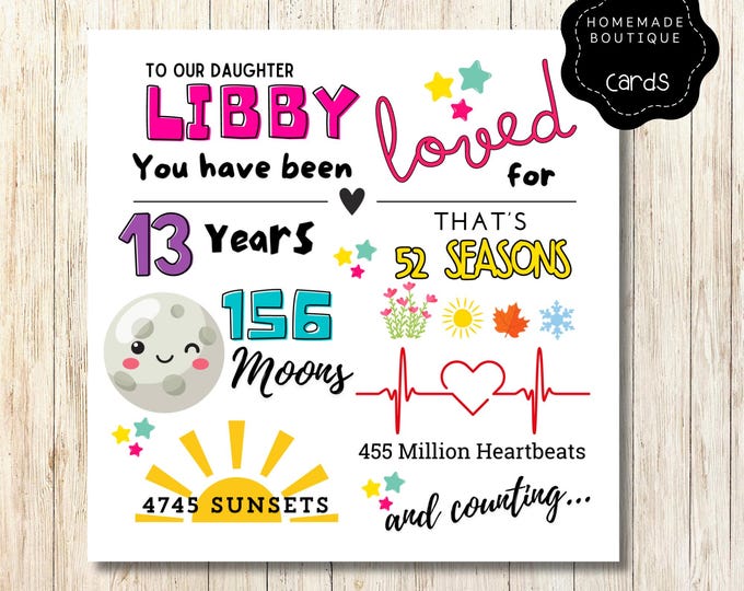 Teenager Birthday Card - 13th Birthday - Daughter - Granddaughter ...