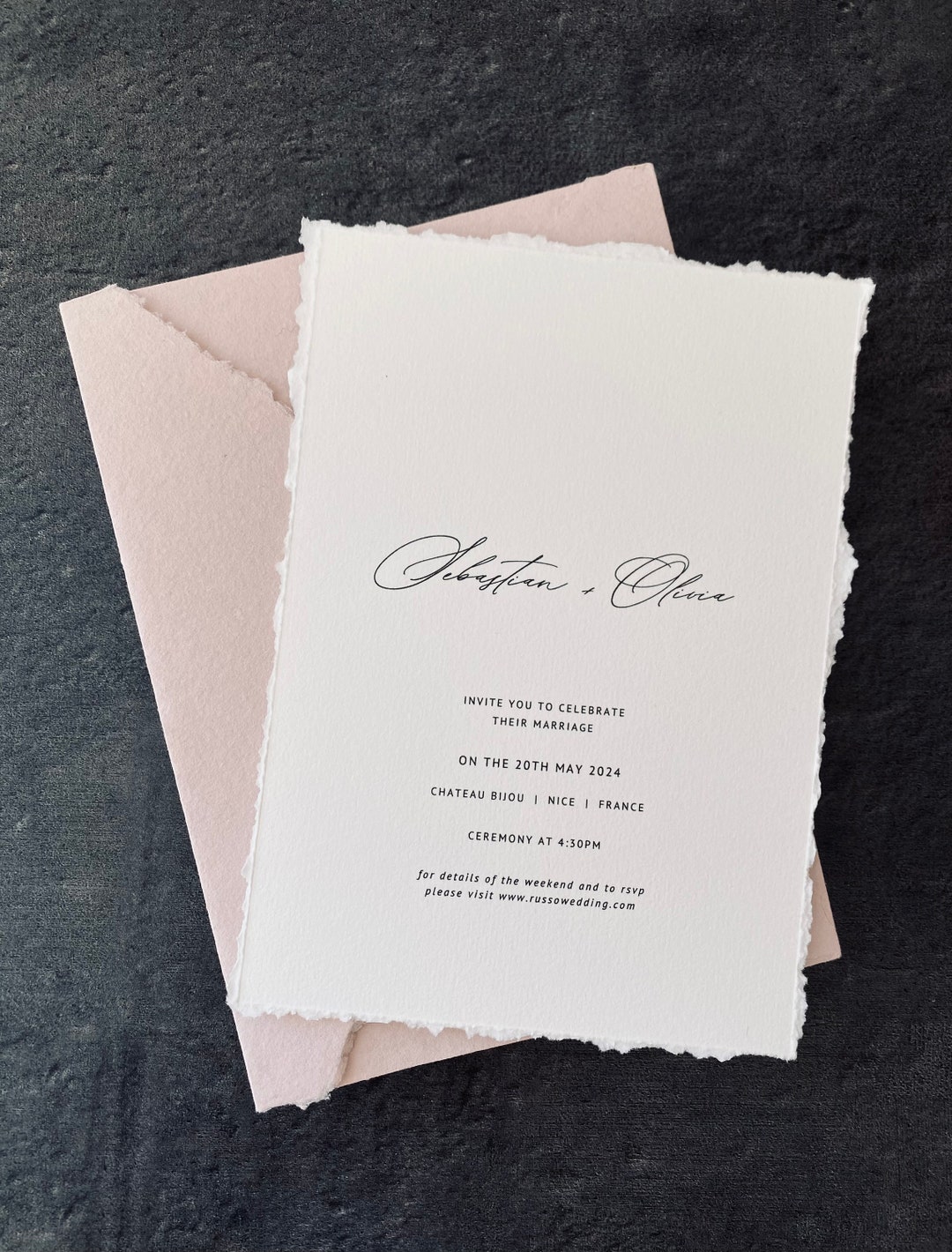 Wedding Invitation Bespoke | Deckled Edge Handtorn Paper | Minimalist ...