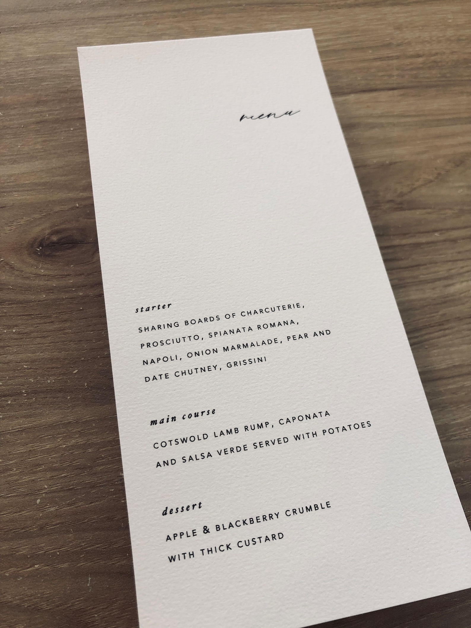 Bespoke Wedding Menu | Minimalist Wedding Menu | Rustic Wedding Menu ...