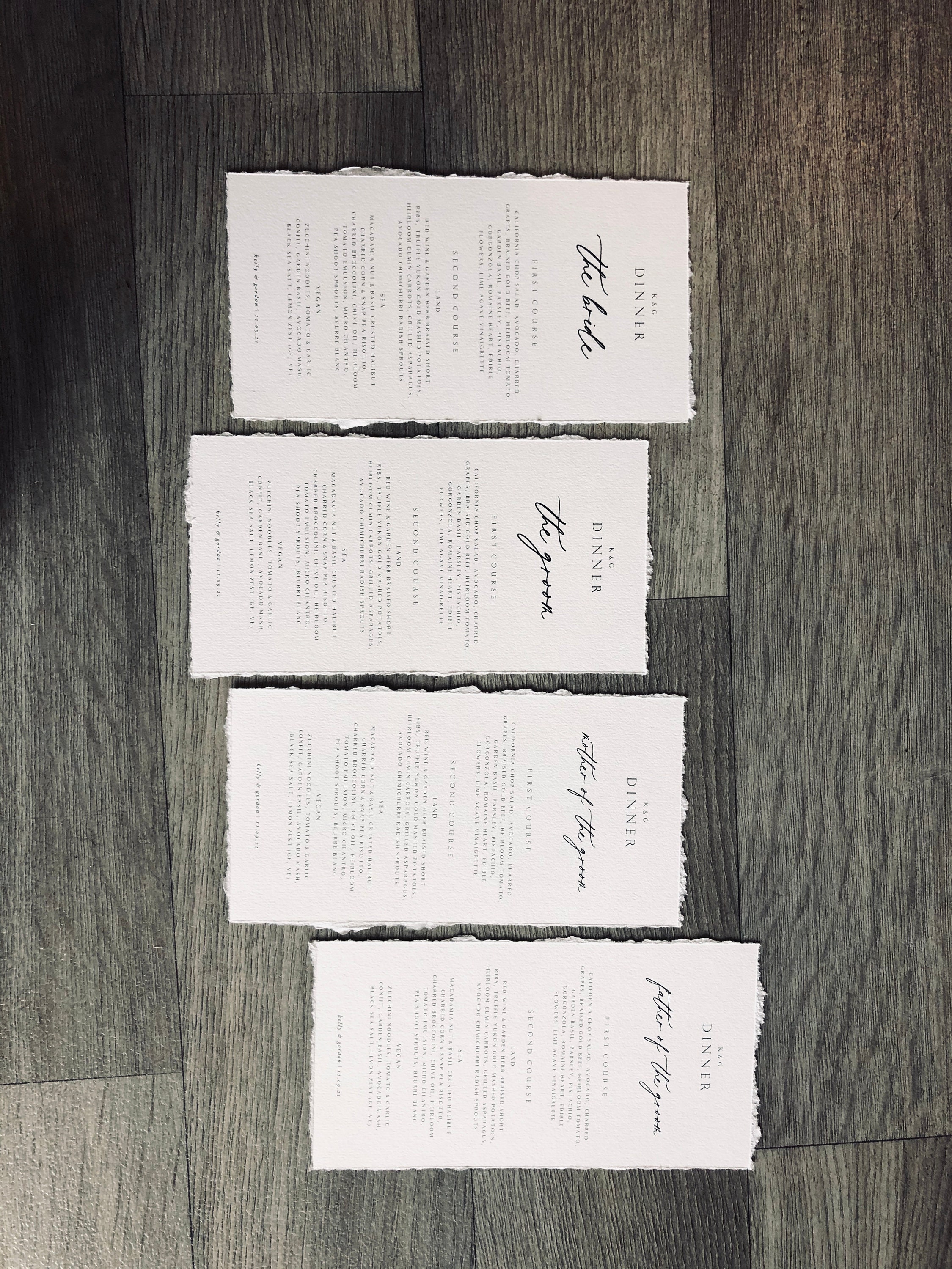 Bespoke Wedding Menu With Guest Names | Deckled Edge Handtorn Paper ...