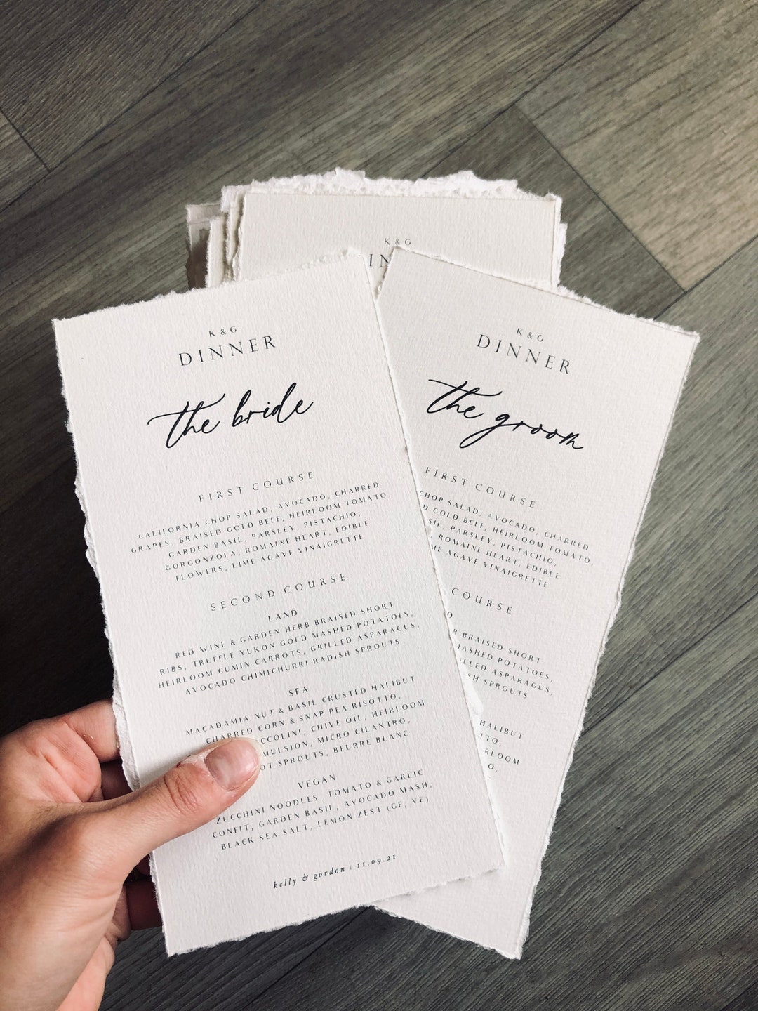 Bespoke Wedding Menu With Guest Names | Deckled Edge Handtorn Paper ...