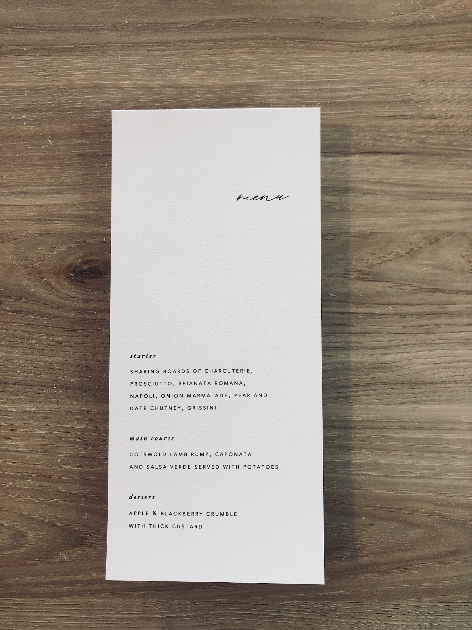Bespoke Wedding Menu | Minimalist Wedding Menu | Rustic Wedding Menu ...