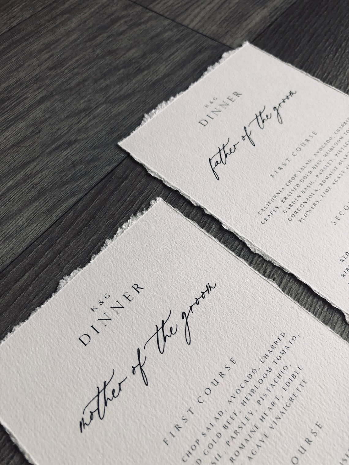 Bespoke Wedding Menu With Guest Names | Deckled Edge Handtorn Paper ...