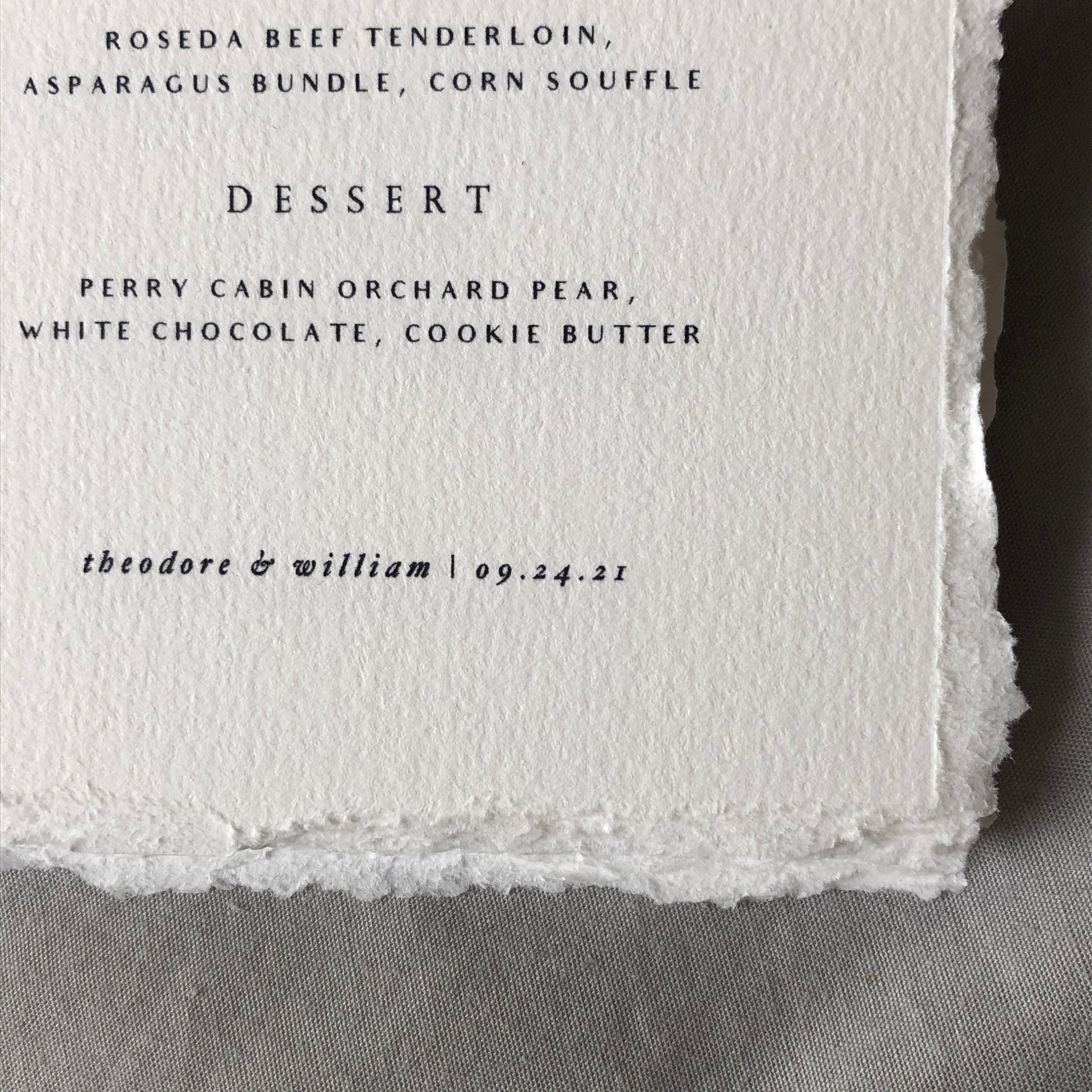 Bespoke Wedding Menu With Guest Names | Deckled Edge Handtorn Paper ...