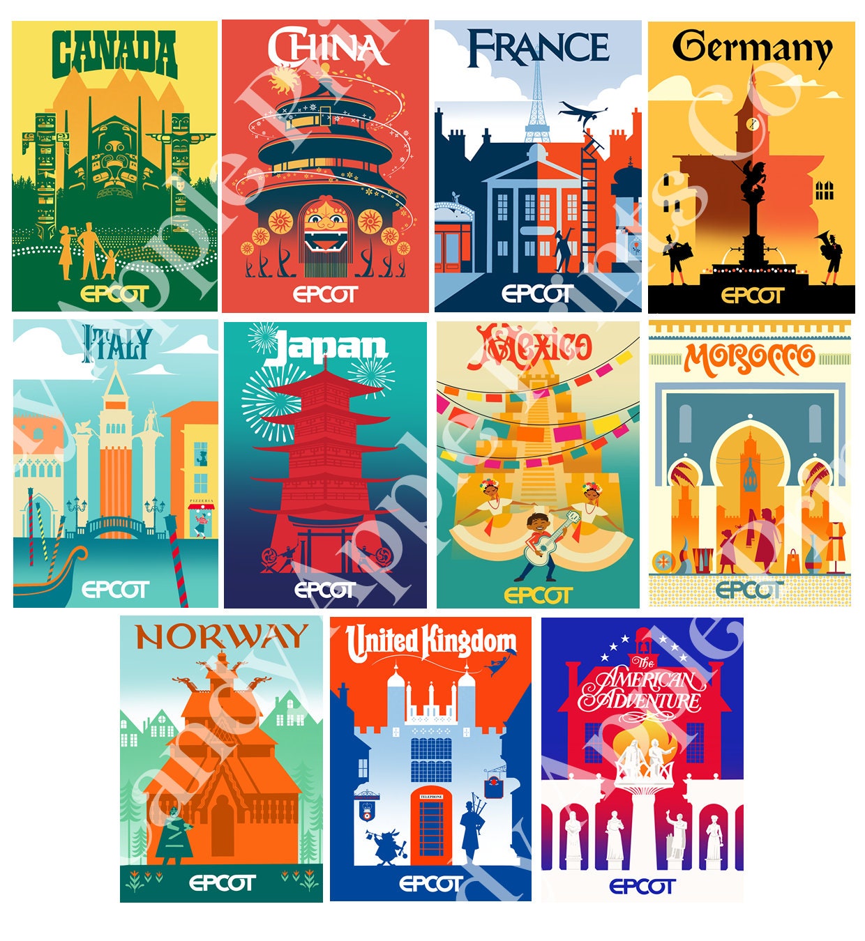 Epcot Experience Prints Country Pavilions Full Set Disney | Etsy