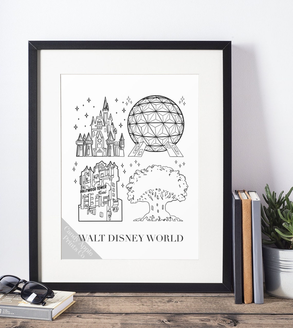 Walt Disney World Print - 4 Parks Line Drawing, Magic Kingdom, Epcot ...