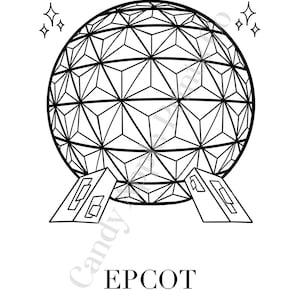 Spaceship Earth Print - Epcot Line Drawing, Black and White - Walt ...