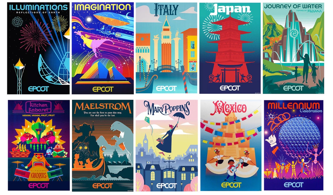 Epcot Experience Prints Full Set of 40 Prints. Disney | Etsy