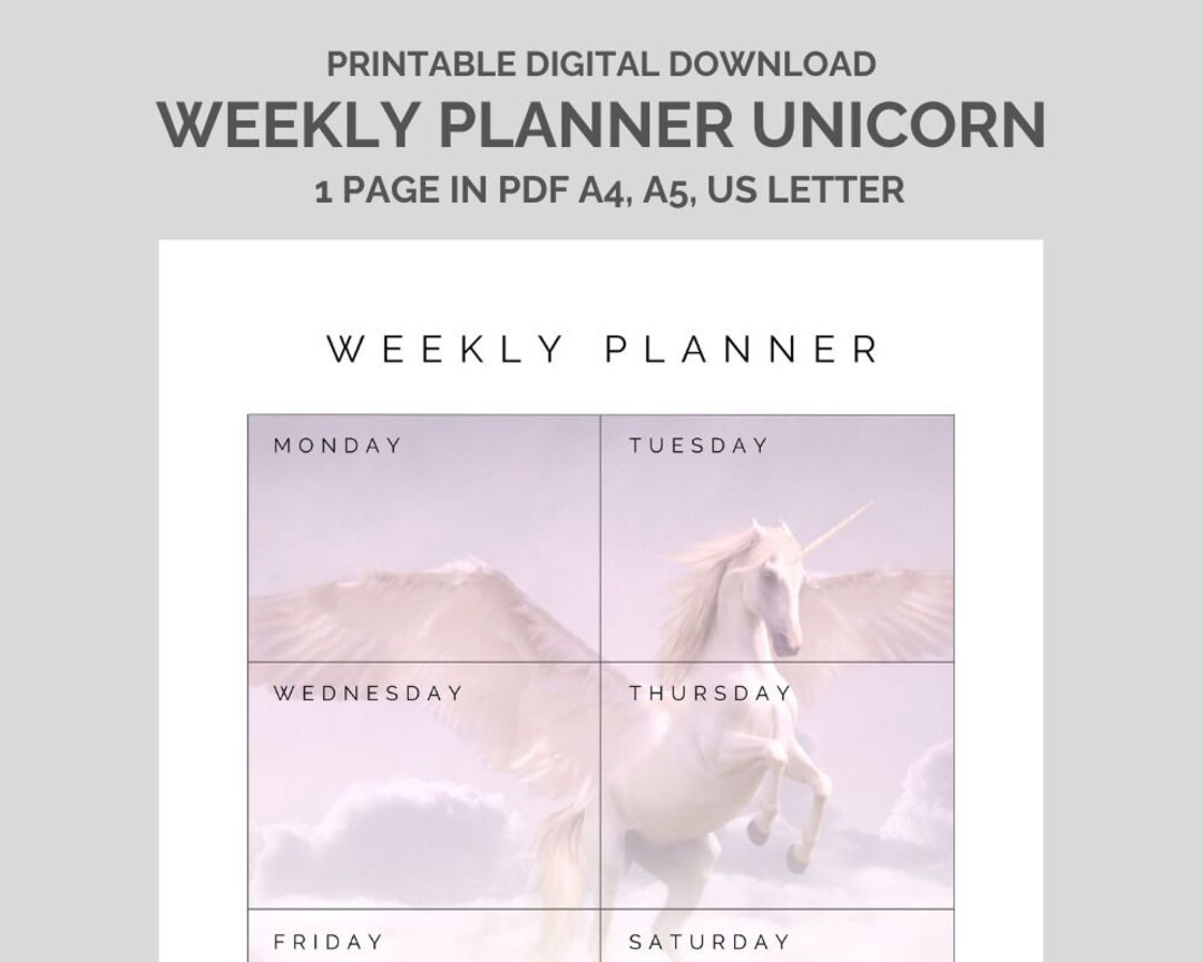 Weekly Printable and Editable Planner With Unicorn Back to - Etsy