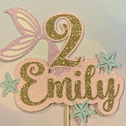Customized Mermaid Glitter Birthday Cake Topper Glitter - Etsy