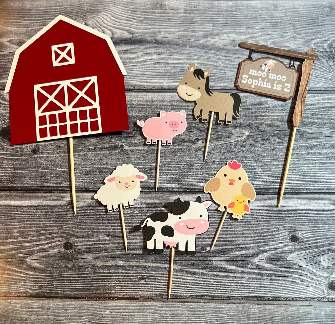 Farm Cake Topper Set Farm Birthday Barn Cake Topper Set Farm - Etsy