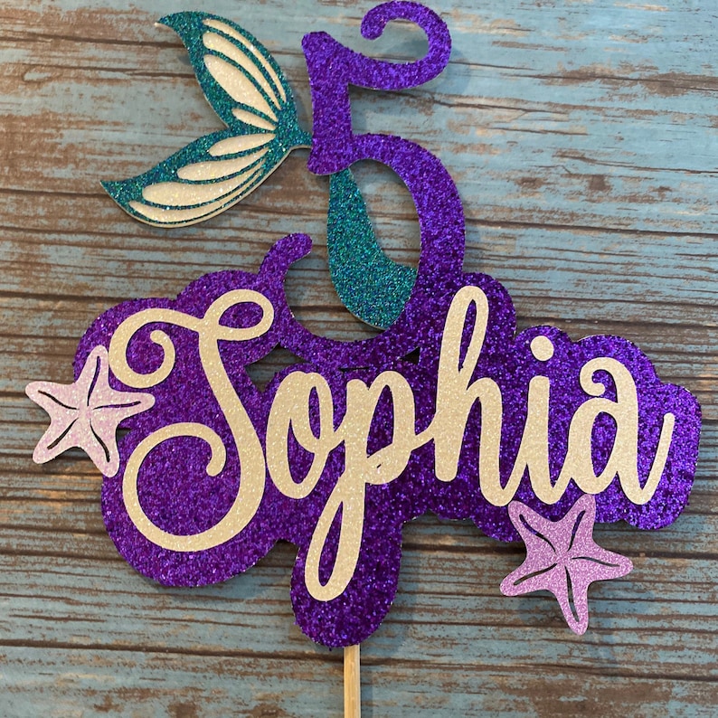 Customized Mermaid Glitter Birthday Cake Topper Glitter Mermaid Cake ...