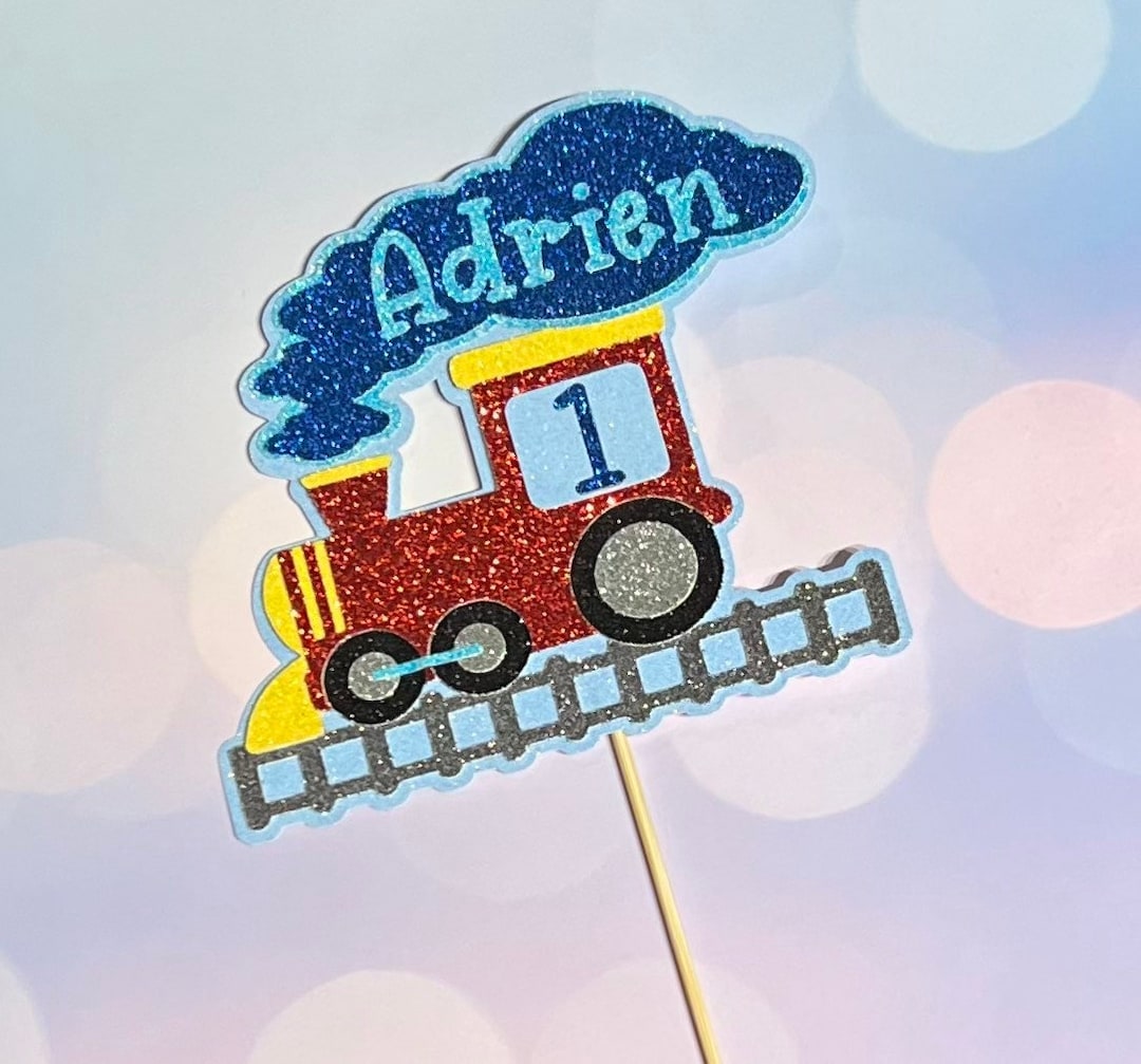 Train Birthday Cake Topper Glitter Cake Topper Any Number and Name - Etsy