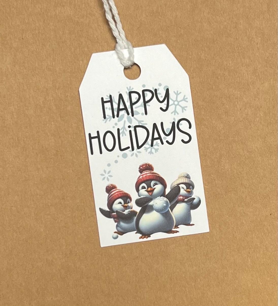 Printed Penguin Happy Holidays Gift Tags. Christmas Gift Tags. Custom ...