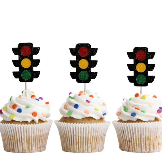 Traffic Light Cupcake Toppers Racing Birthday Glitter - Etsy