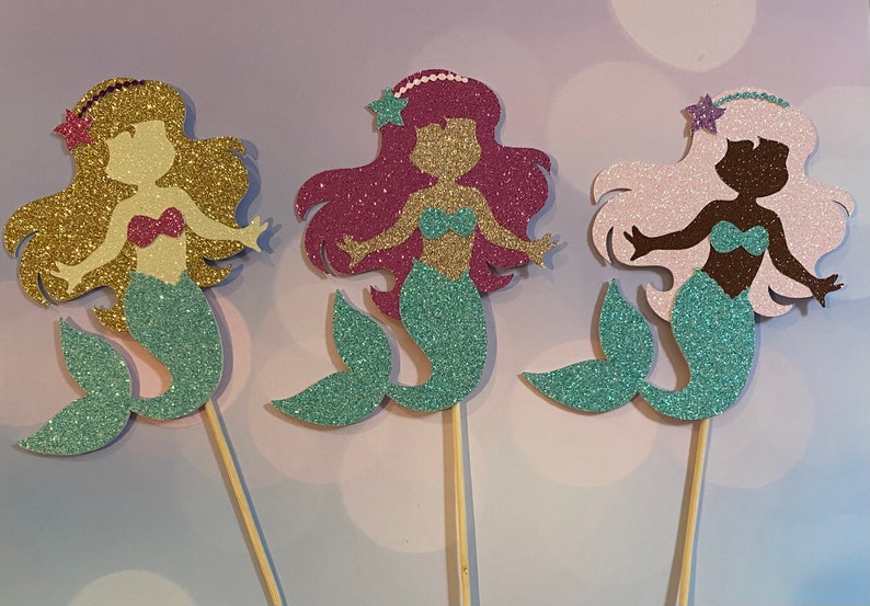 Mermaid Cake Topper Set Glitter Mermaid Cake Topper Mermaid - Etsy