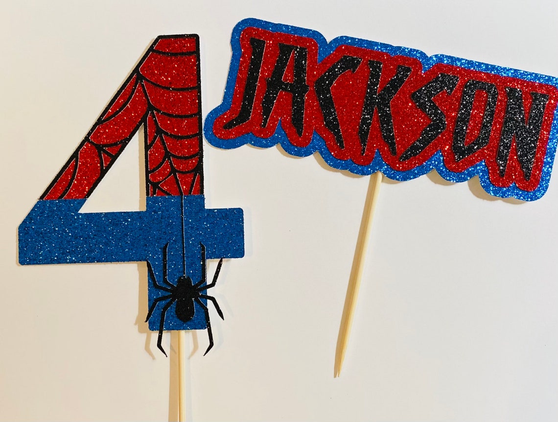 Personalized Spider Birthday Cake Topper Set. Glitter - Etsy