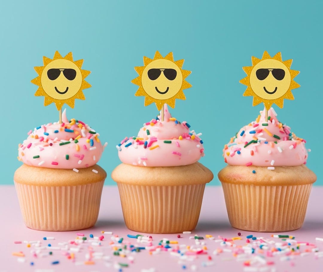 Sun Cupcake Toppers Pool Party Cupcake Toppers Beach Party Cupcake ...