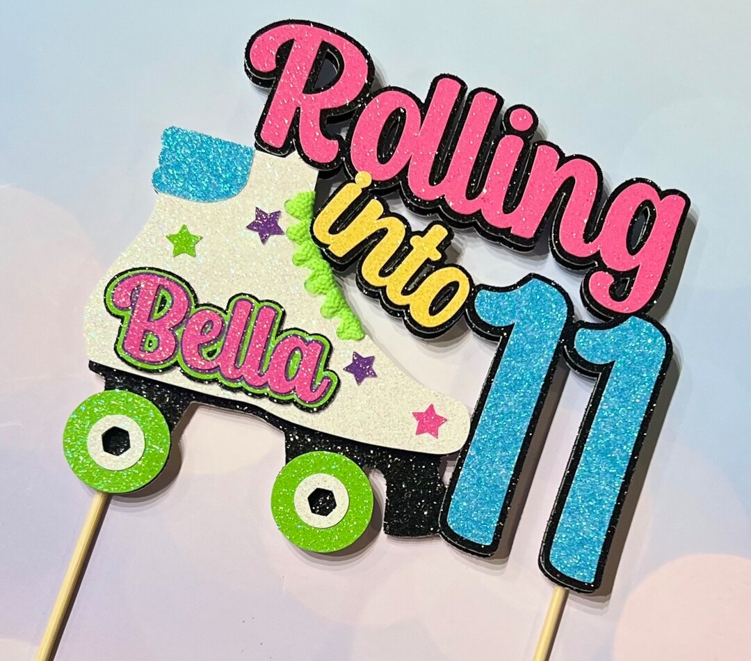 Roller Skating Birthday Cake Topper Glitter Any Number & Name Roller ...