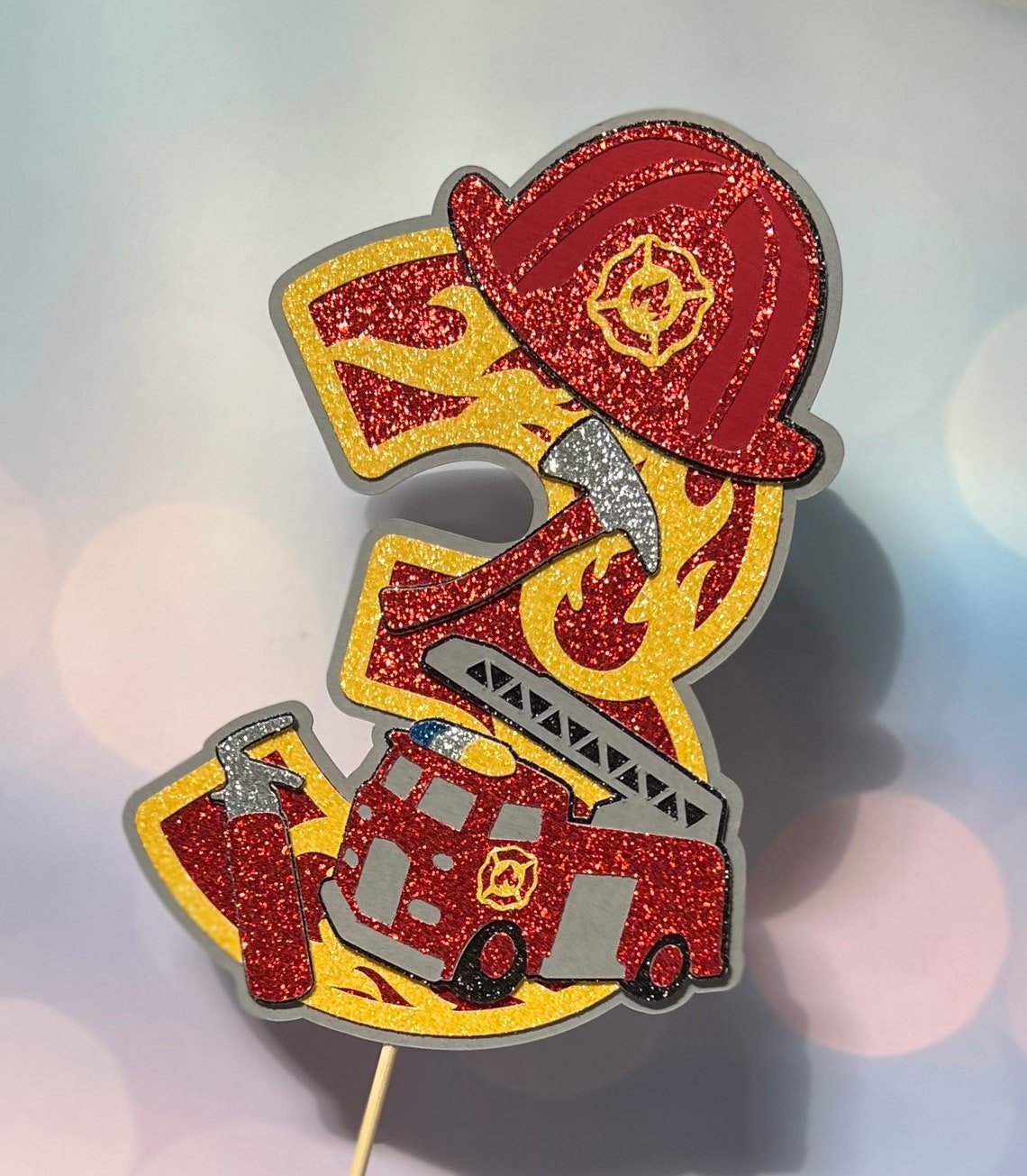 Fire Truck Birthday Number Cake Topper. Glitter Cardstock Any Number ...
