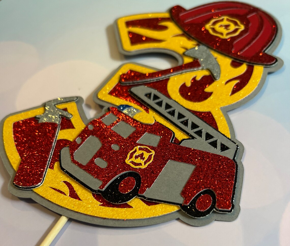 Fire Truck Birthday Number Cake Topper. Glitter Cardstock Any Number ...
