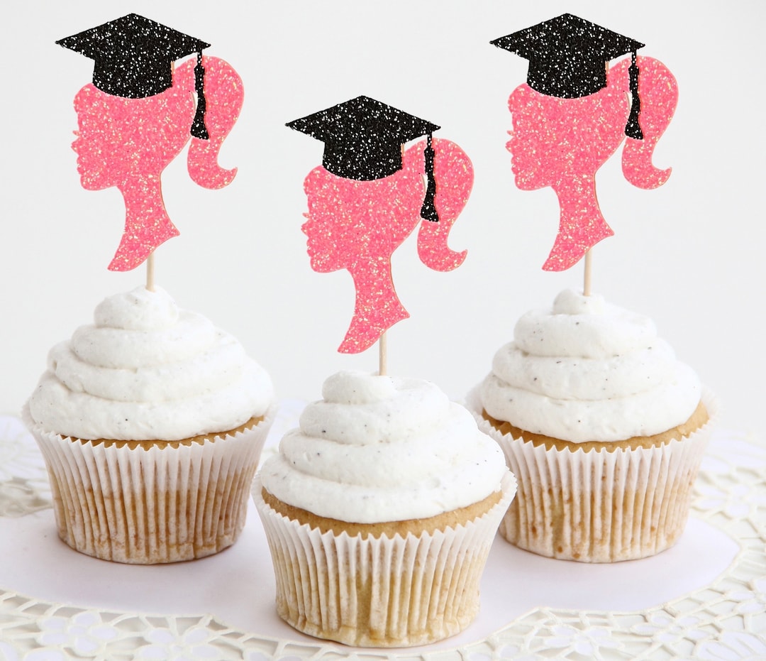 Graduation Doll Head Glitter Cupcake Toppers- More Color Choices ...