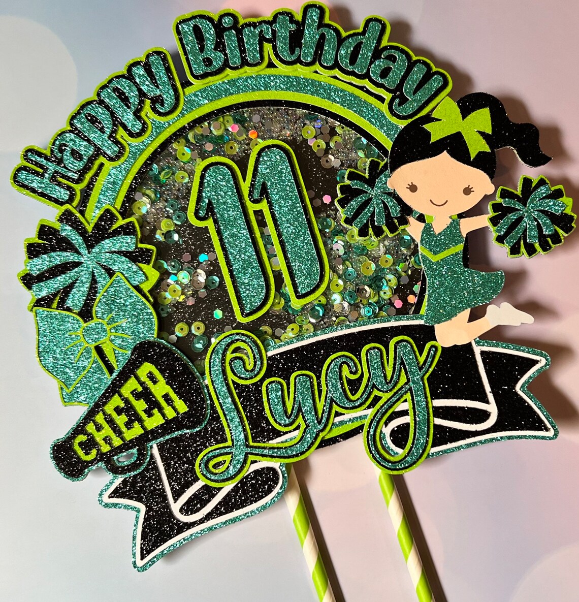 Customized Cheer Glitter Birthday Shaker Cake Topper - Etsy