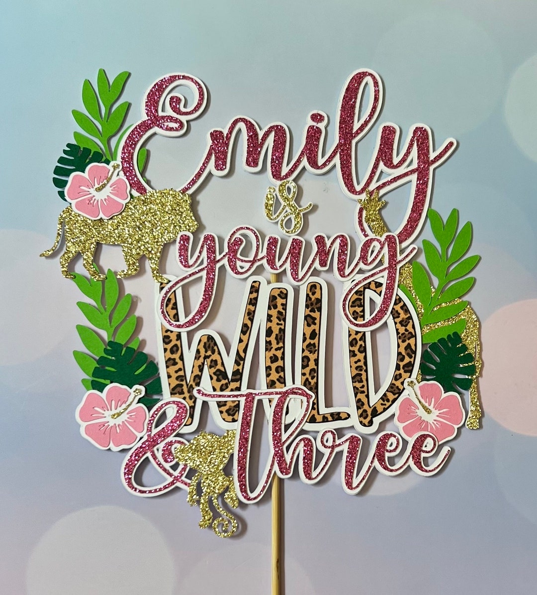 Personalized Young, Wild and Three Cake Topper Jungle Theme Cake Topper ...
